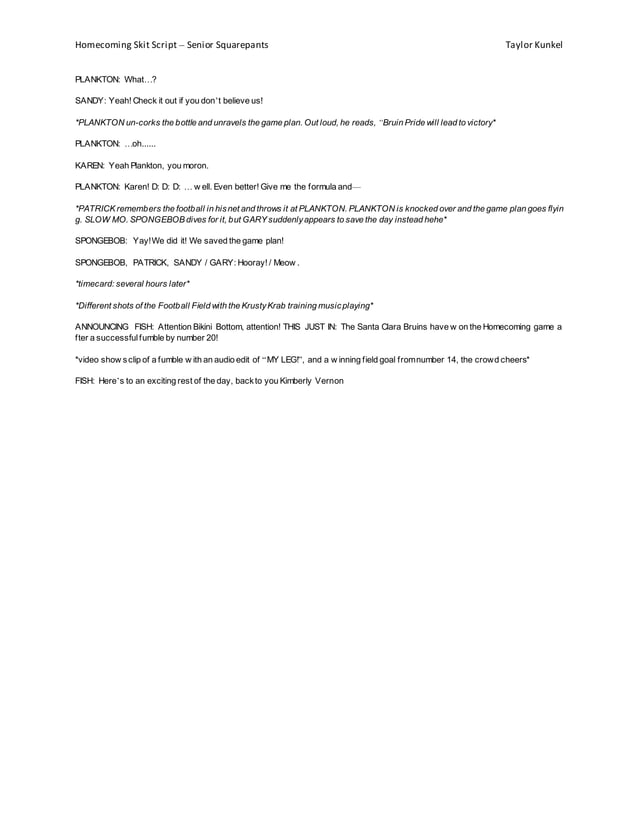 Homecoming Skit Script | PDF