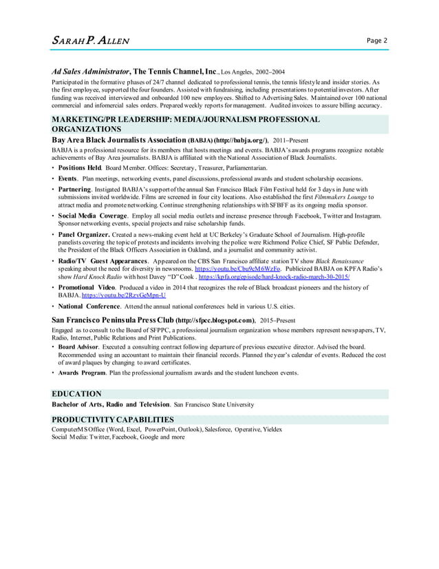 Sarah Allen 2015 Resume (2) | DOCX | Media Industry | Industries