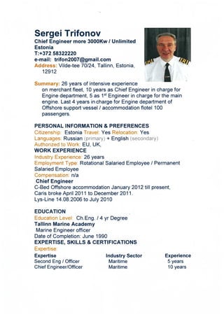 Coverlet. CV of Ch. Eng Sergei Trifonov. | PDF