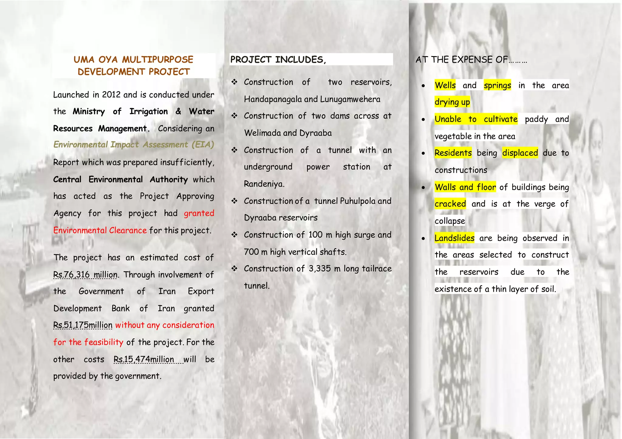 Uma Oya Multipurpose Developmental Project Leaflet | PPT | Free Download