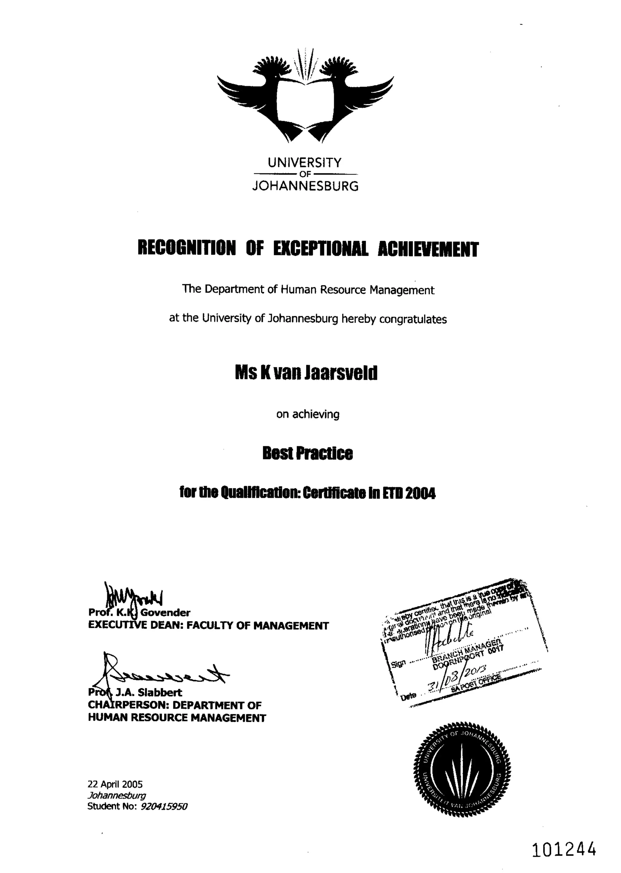UJ Best Practice Certificate | PDF