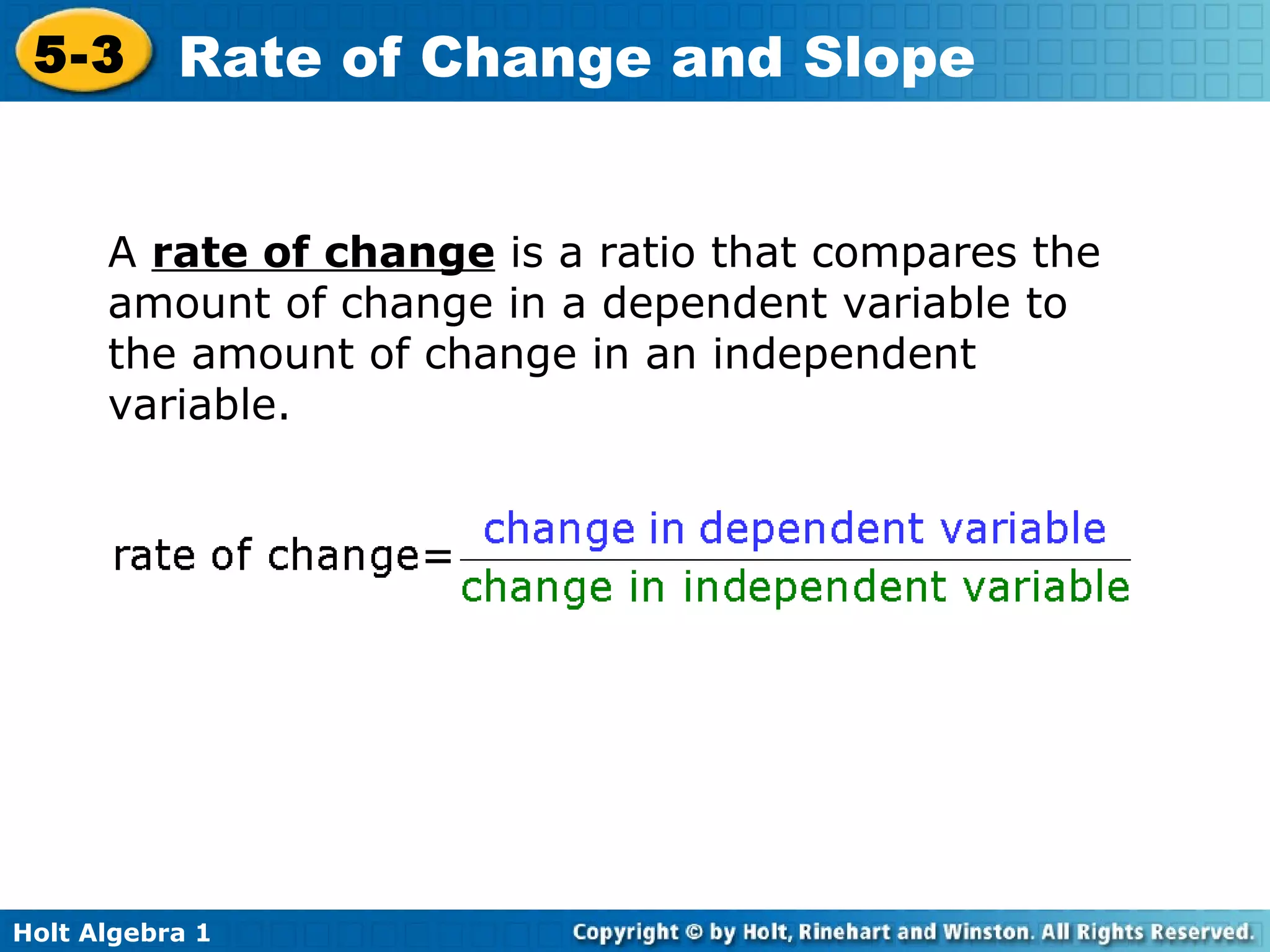 Chapter 5 Rate of Change and Slopes | PPT