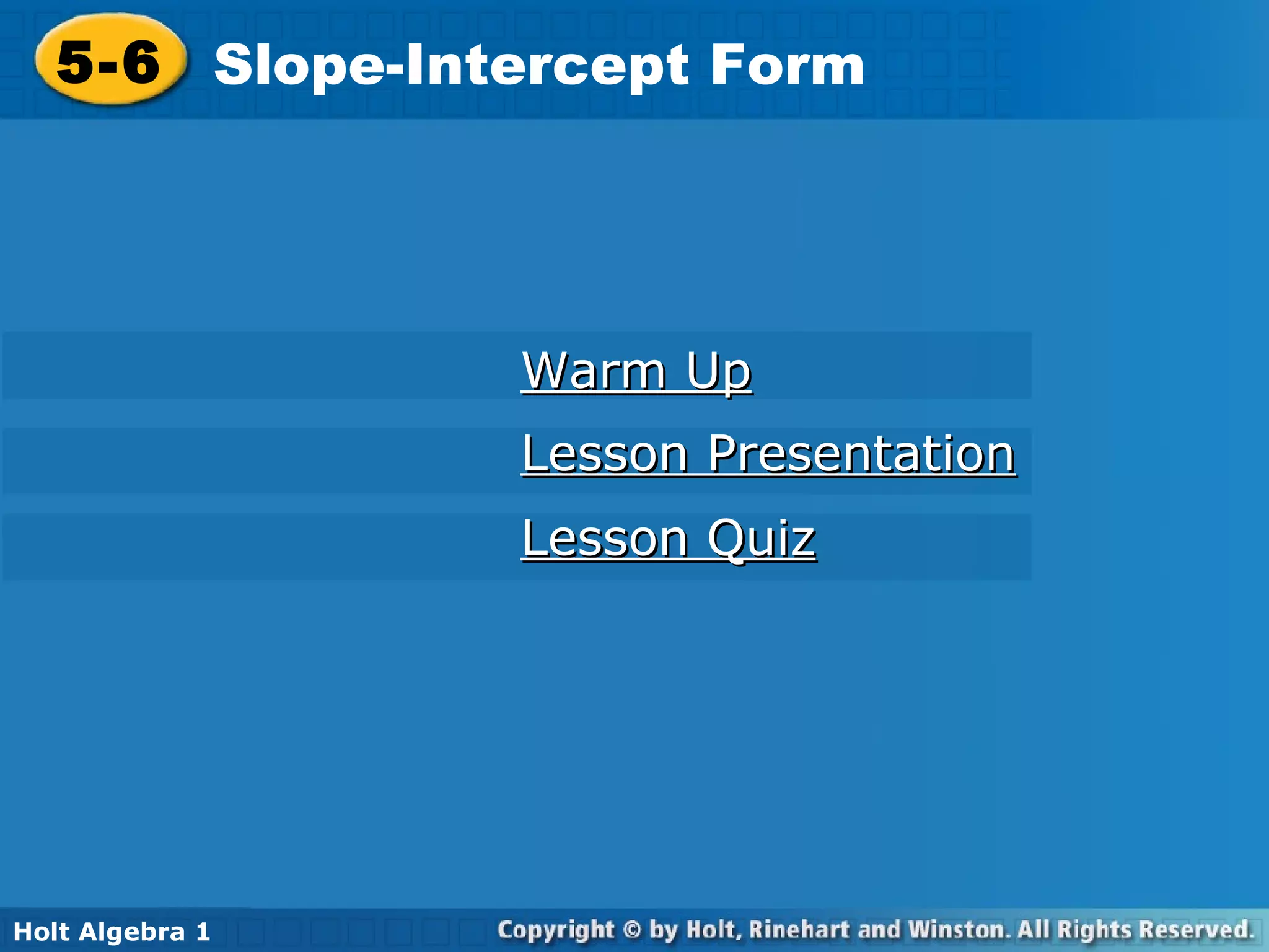 Chapter 5 Slope-Intercept Form | PPT