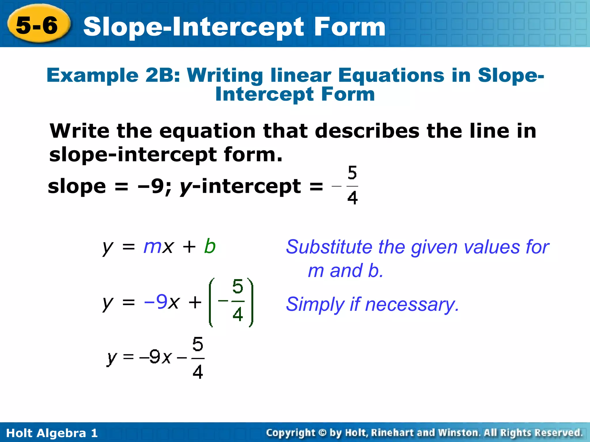 Chapter 5 Slope-Intercept Form | PPT