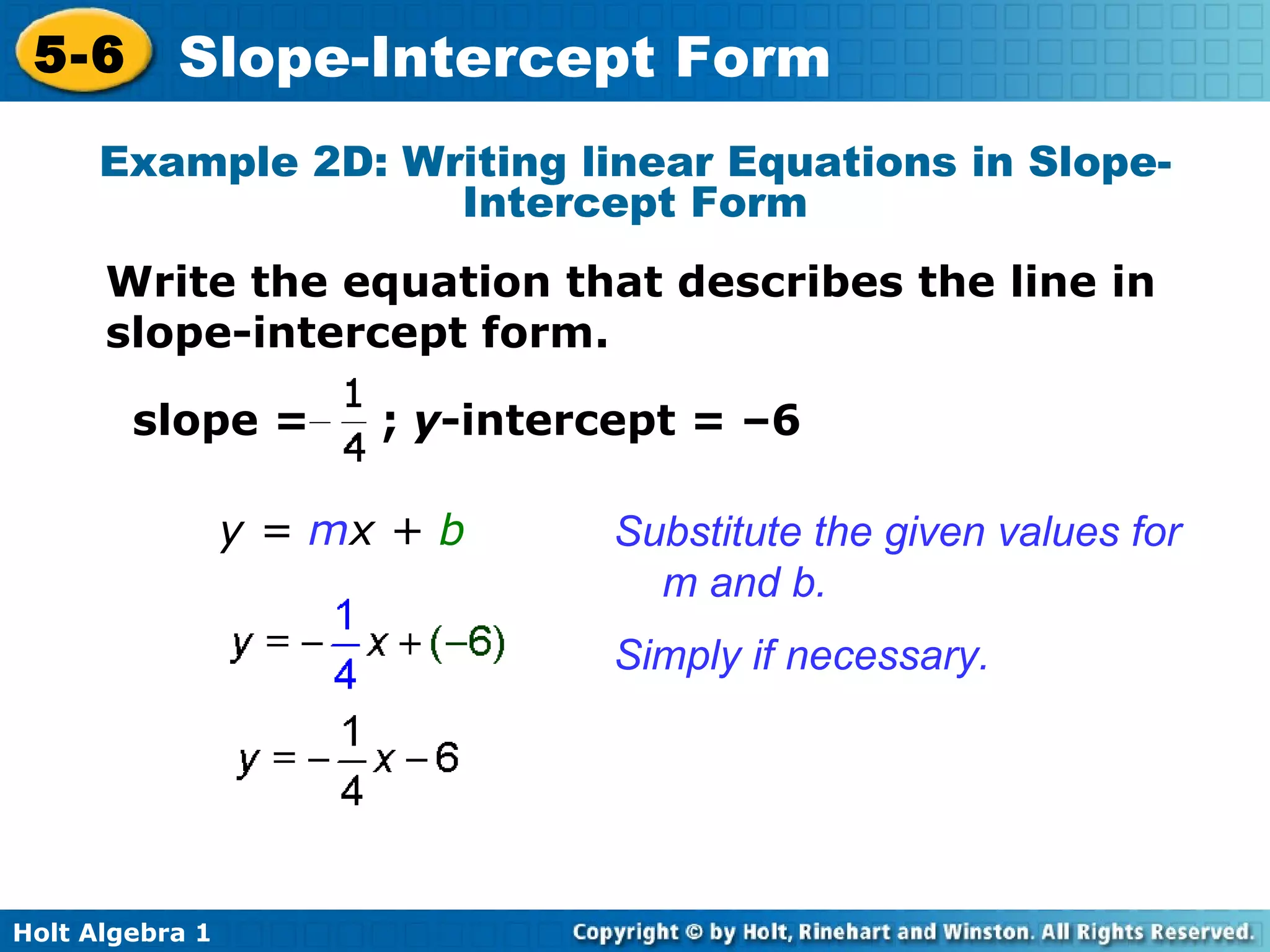 Chapter 5 Slope-Intercept Form | PPT