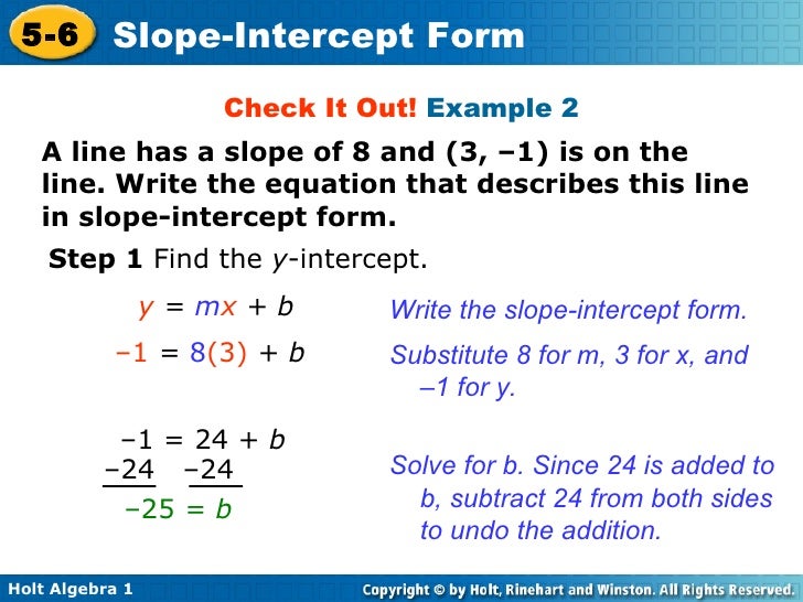 Chapter 5 Slope-Intercept Form