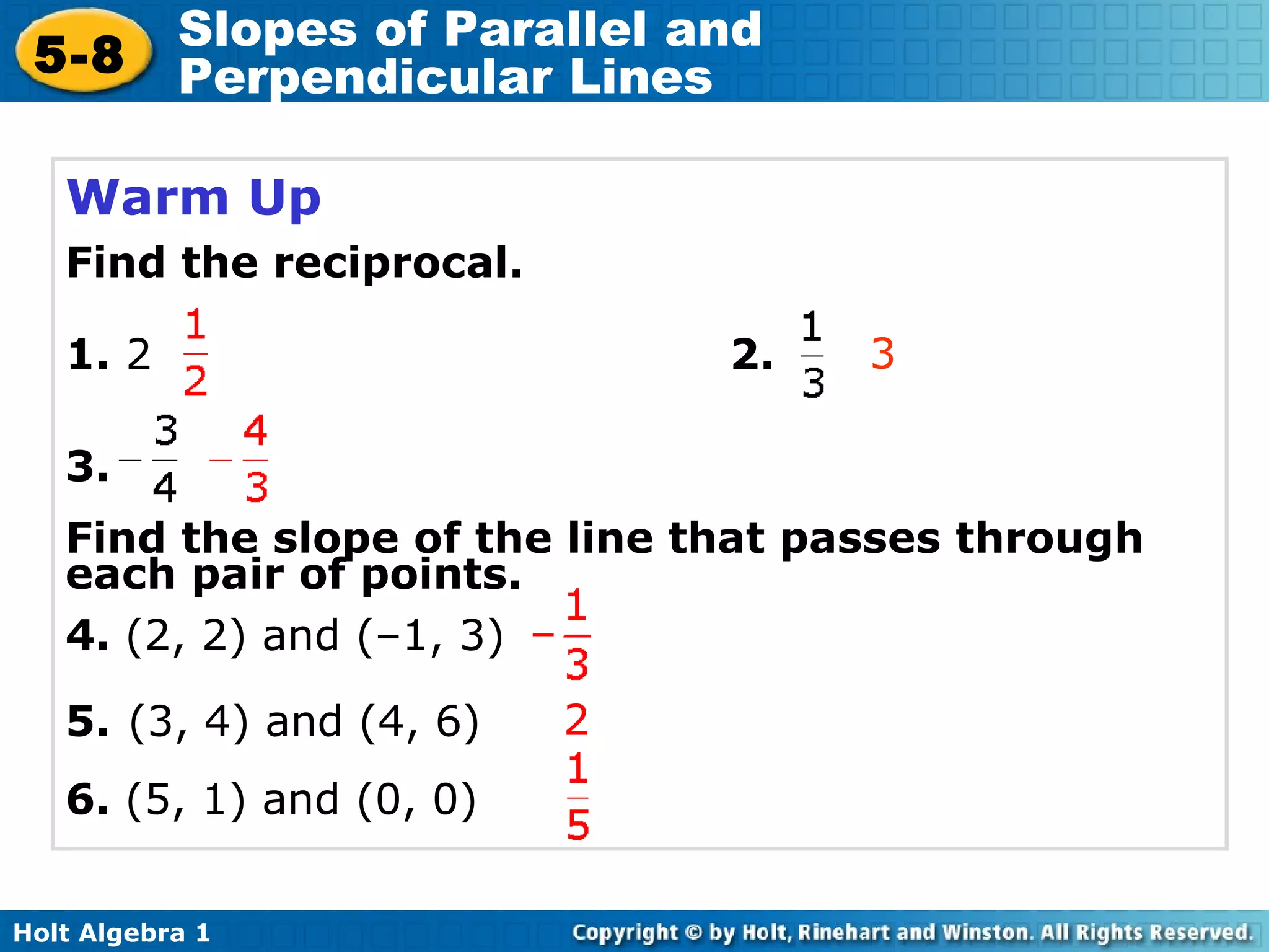 Chapter 5 Slopes of Parallel and Perpendicular Lines | PPT