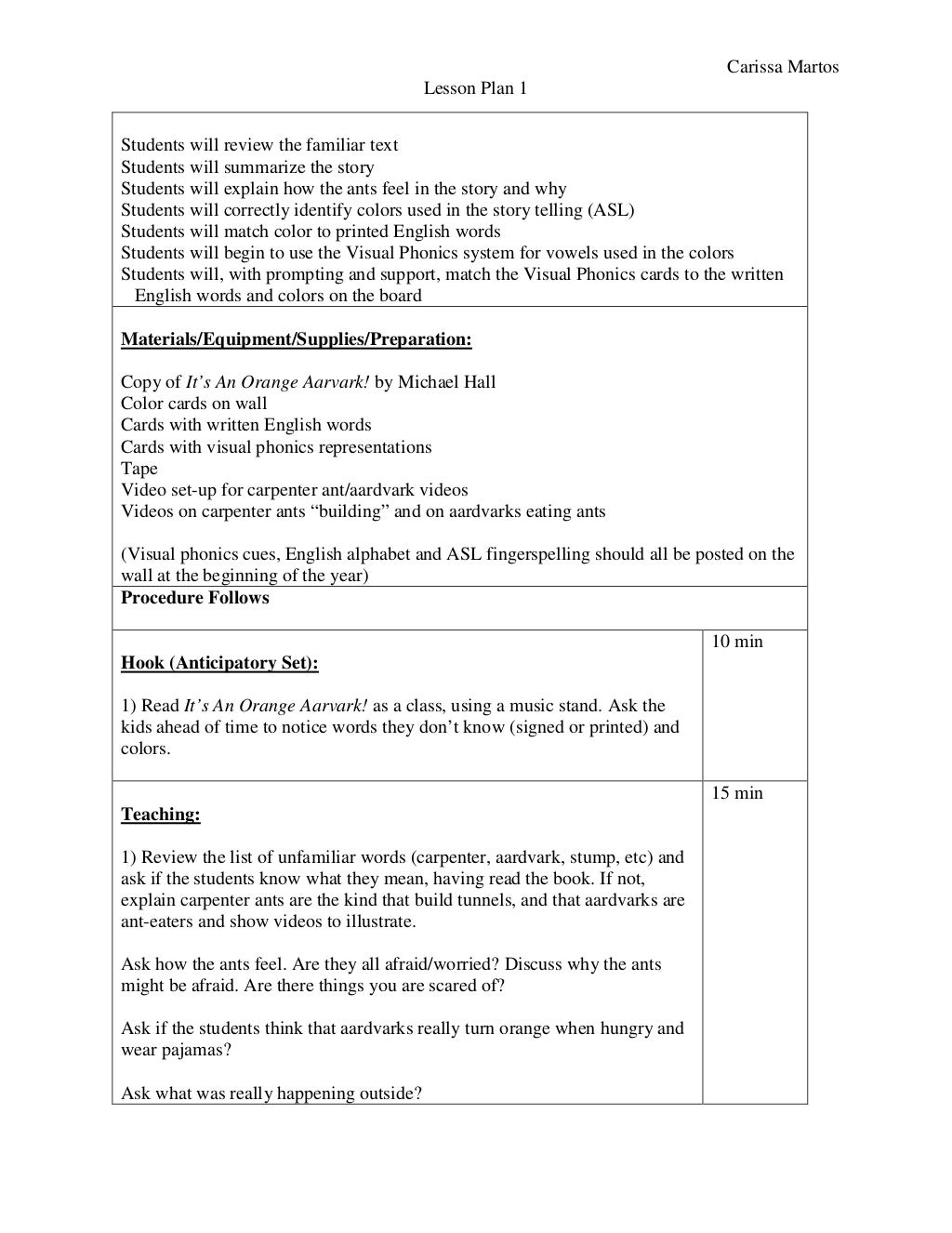 Lesson Plan Literacy Lesson Plan Literacy