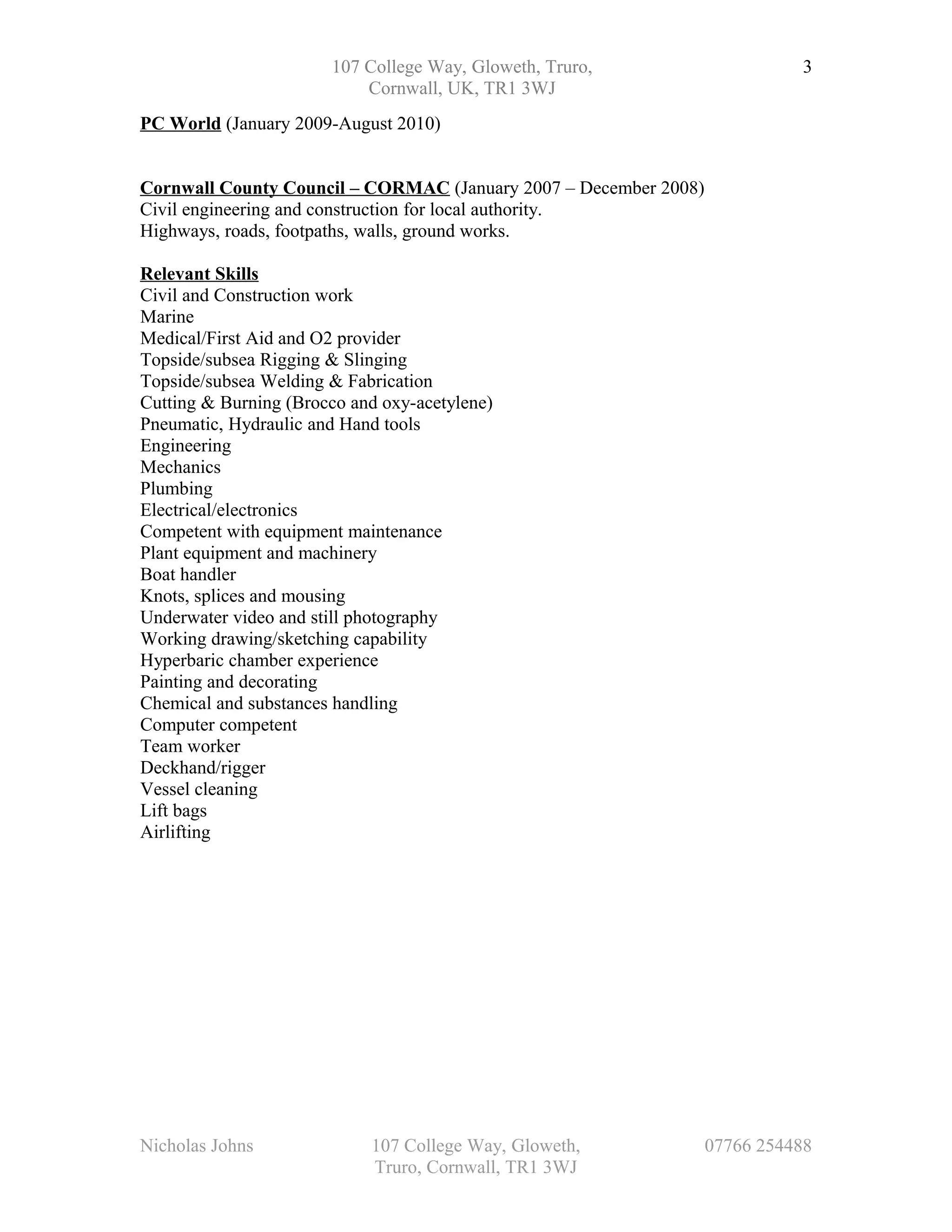 HSE Commercial Air Diver CV | DOC