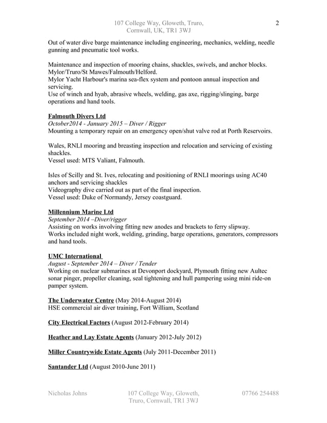 HSE Commercial Air Diver CV | DOC