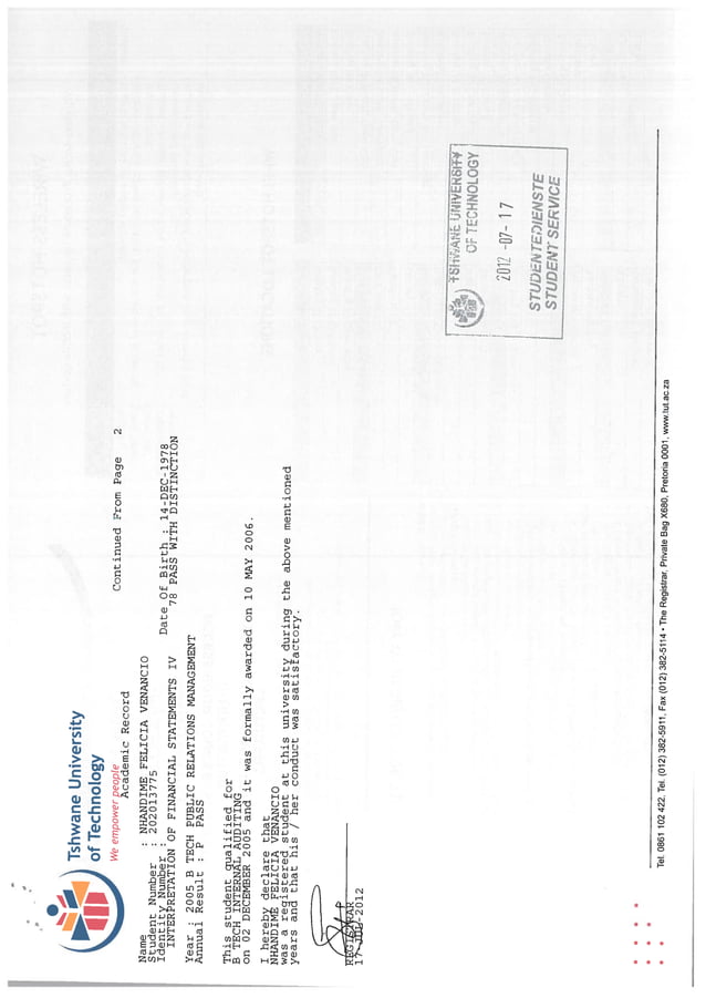TUT Academic Records | PDF