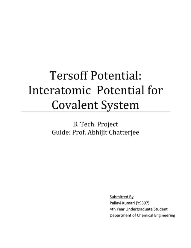 Tersoff Potential:Inter-atomic Potential for Semi-conductors | PDF
