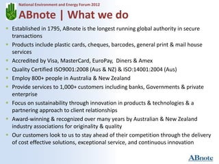 Conference 2013 ABnote Sustainability 2012 | PPT