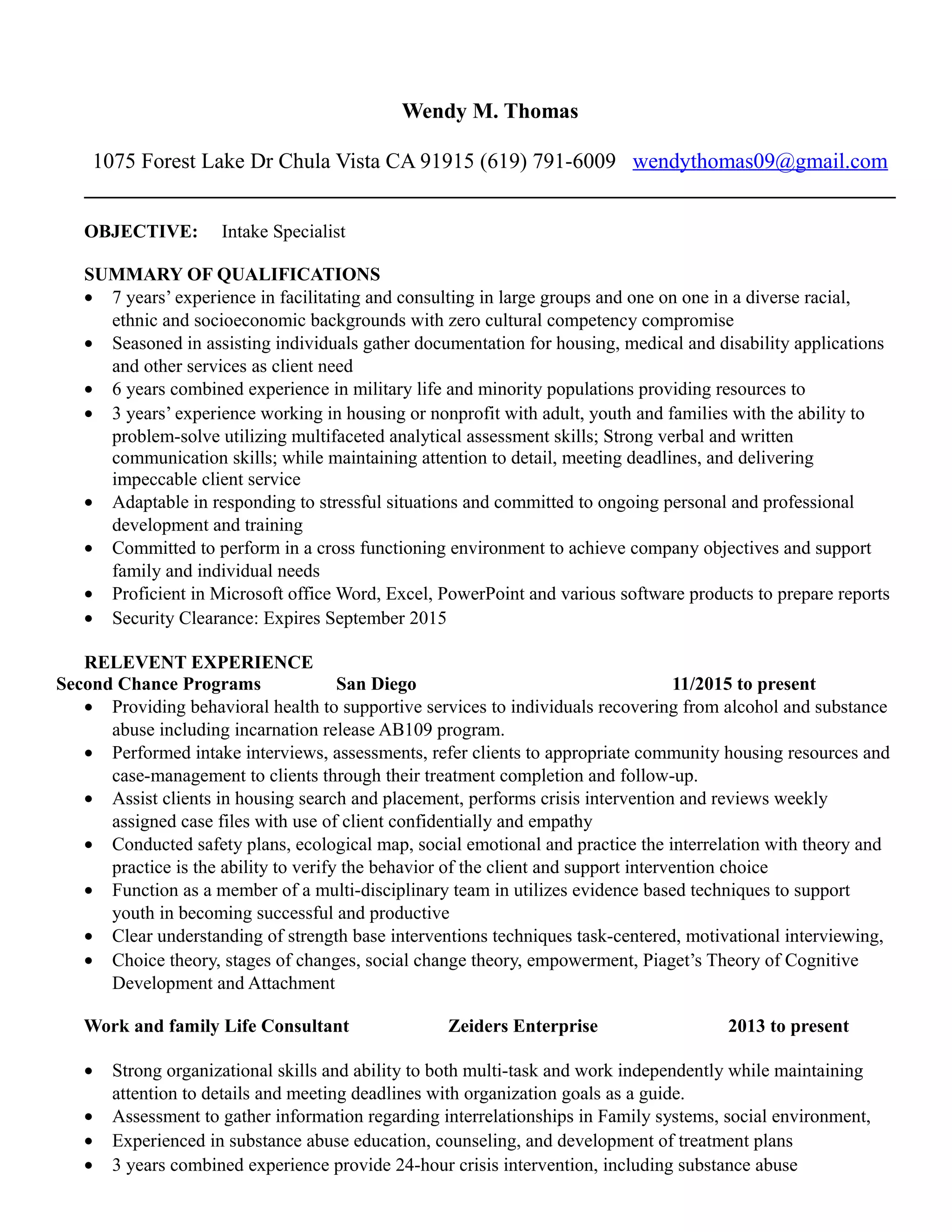 Intake Specialist | DOC