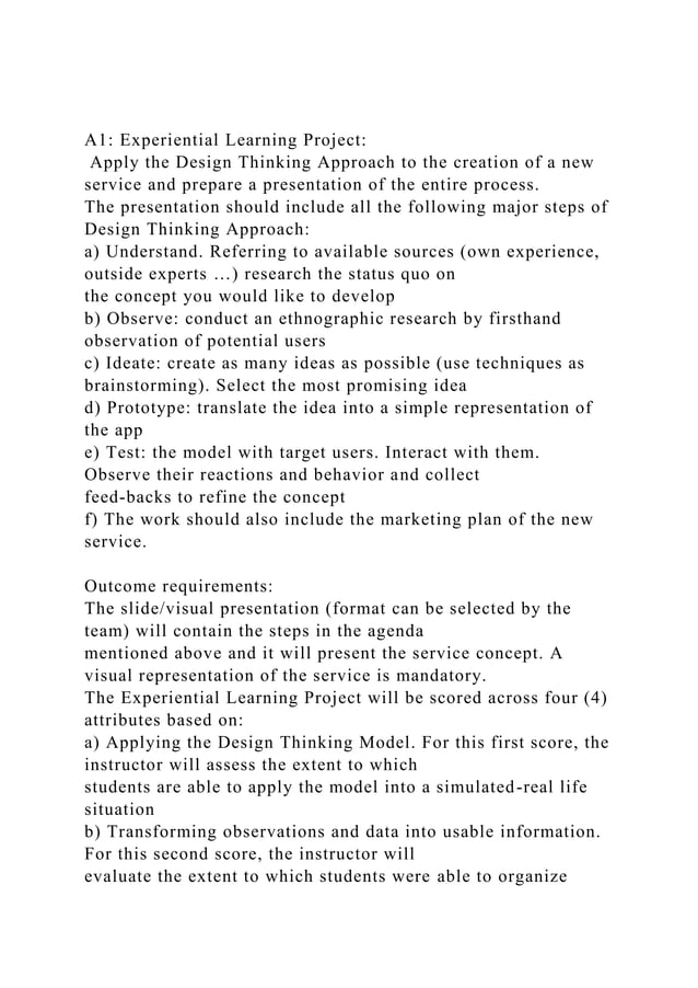 A1 Experiential Learning Project Apply the Design Thinking App.docx