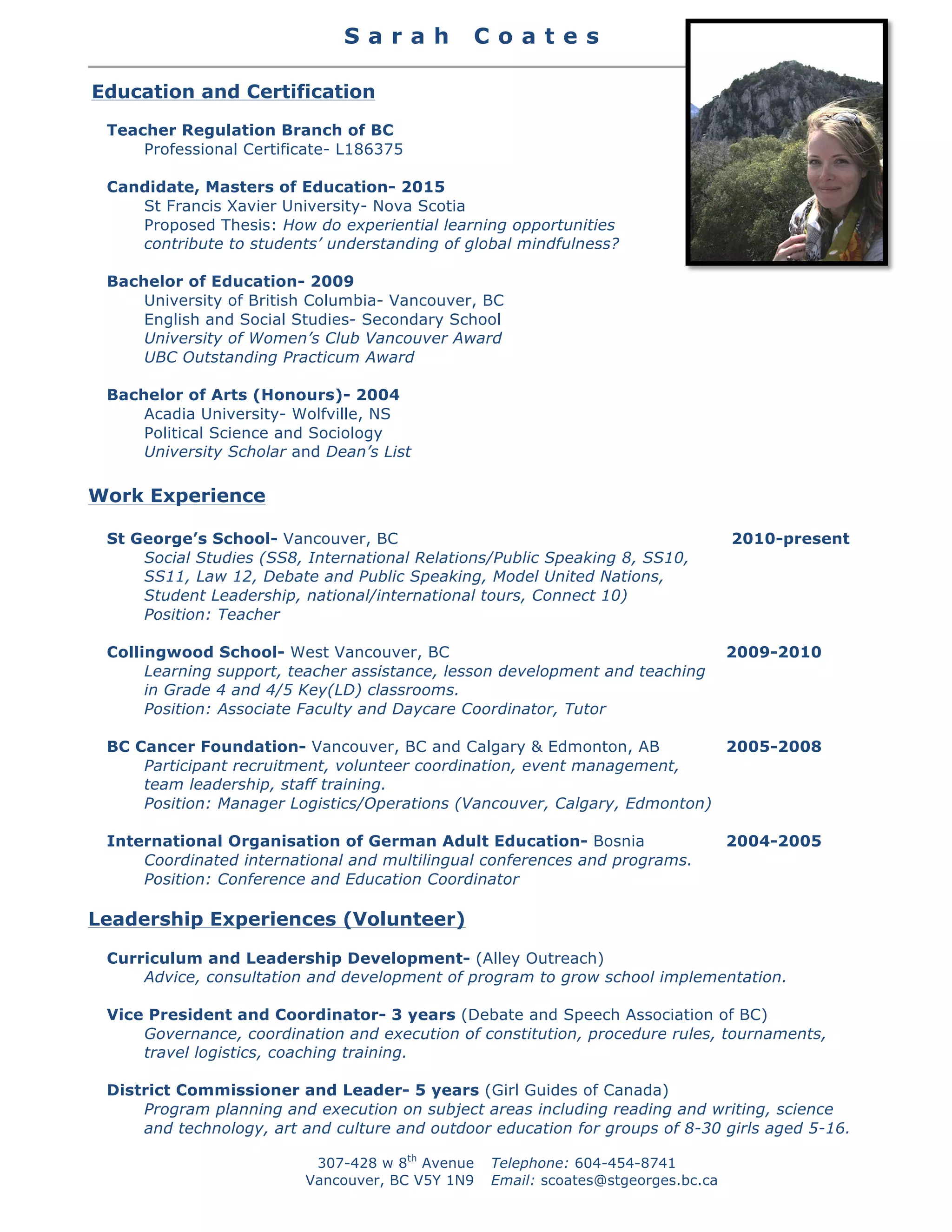 Sarah Coates Resume 2015 | PDF | Professional School | Postgraduate ...