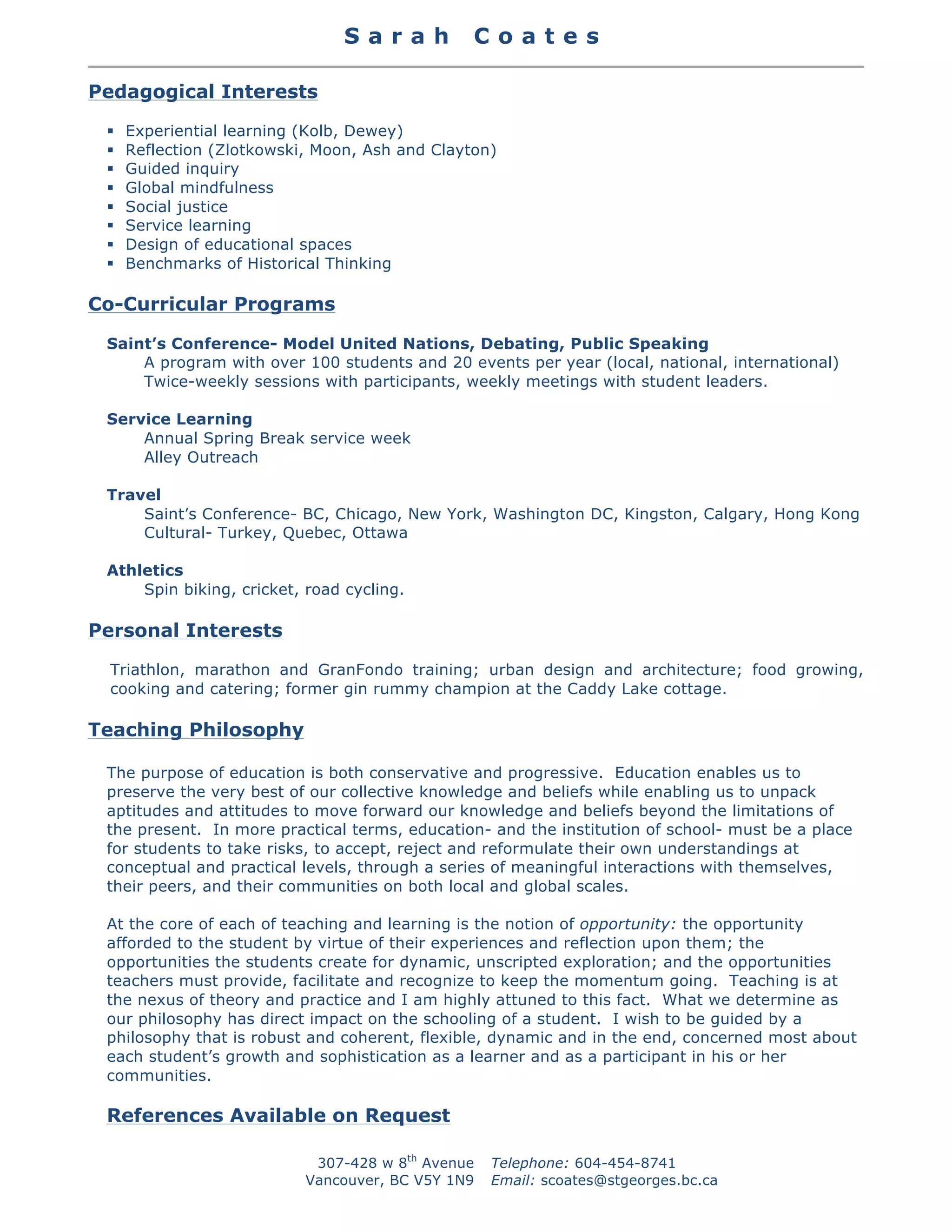Sarah Coates Resume 2015 | PDF | Professional School | Postgraduate ...