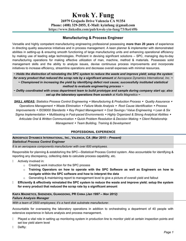 KY Fung Resume_me | DOC | Manufacturing Industry | Industries