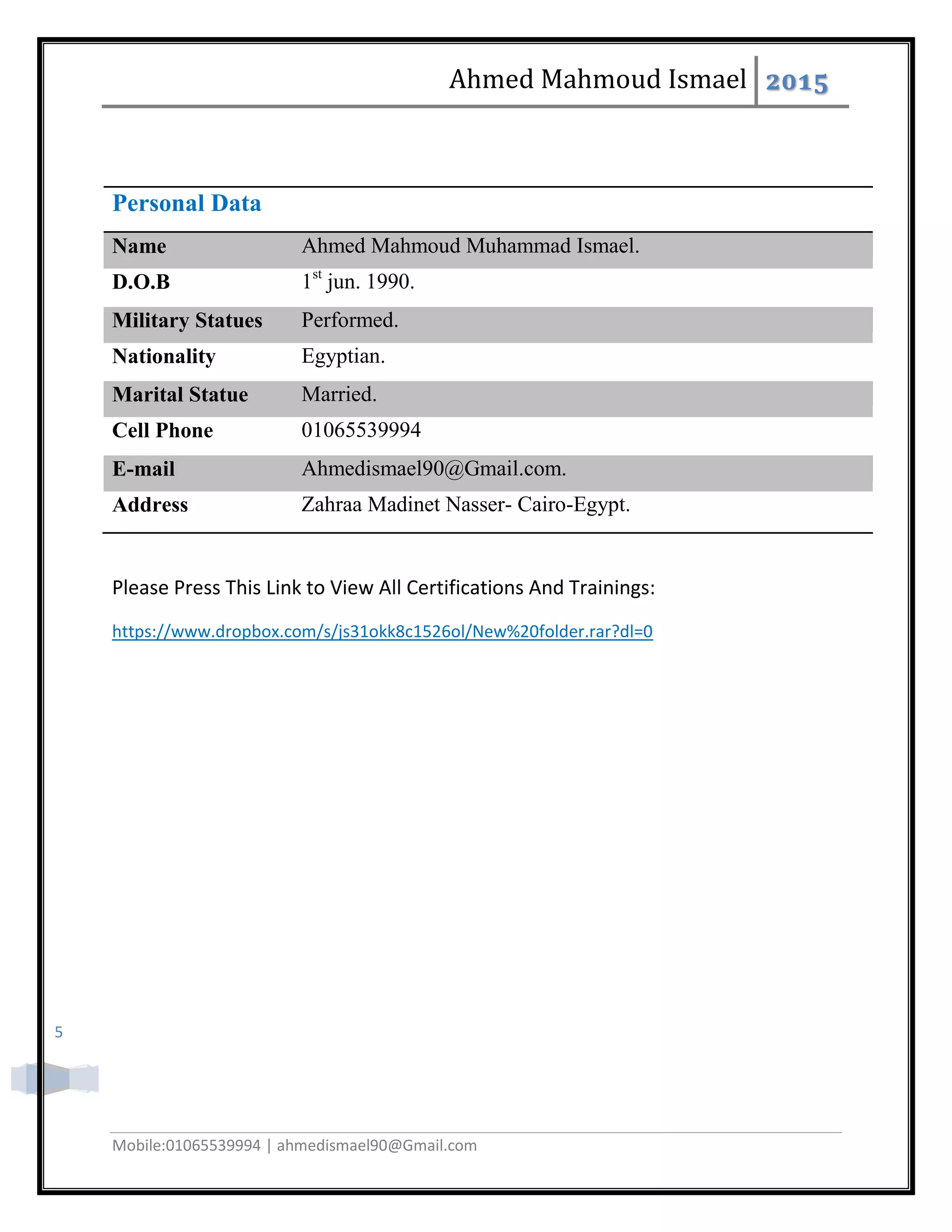 Ahmed Mahmoud Ismael c.v form Last one 1252015 | PDF