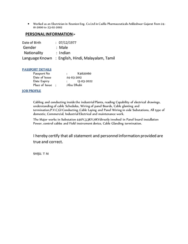 Shiju AGL New CV | DOCX | Air Travel | Travel Type