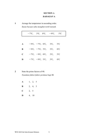 50 Item Contoh Matematik PT3 | PDF