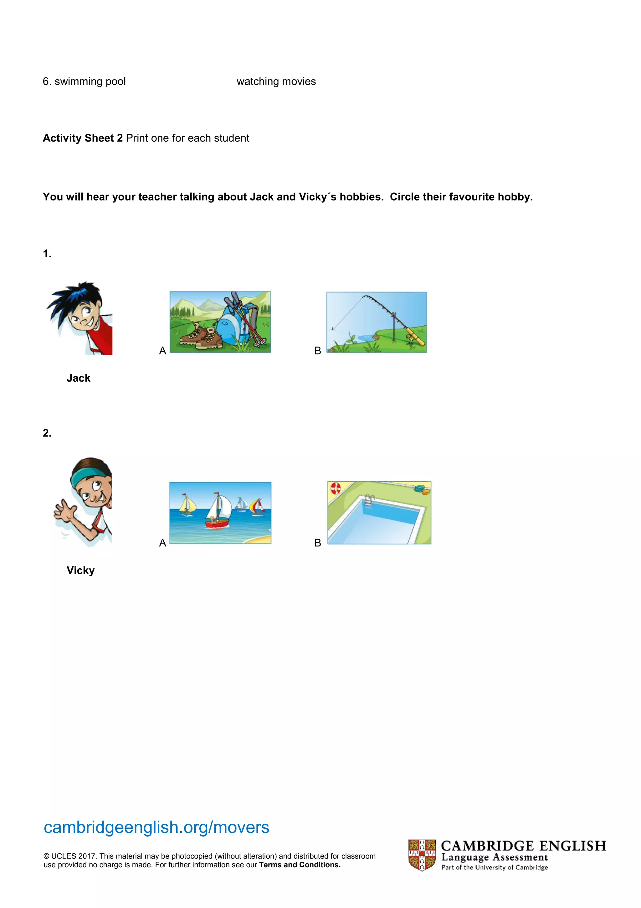 A1 movers 2018 listening part 3 | PDF