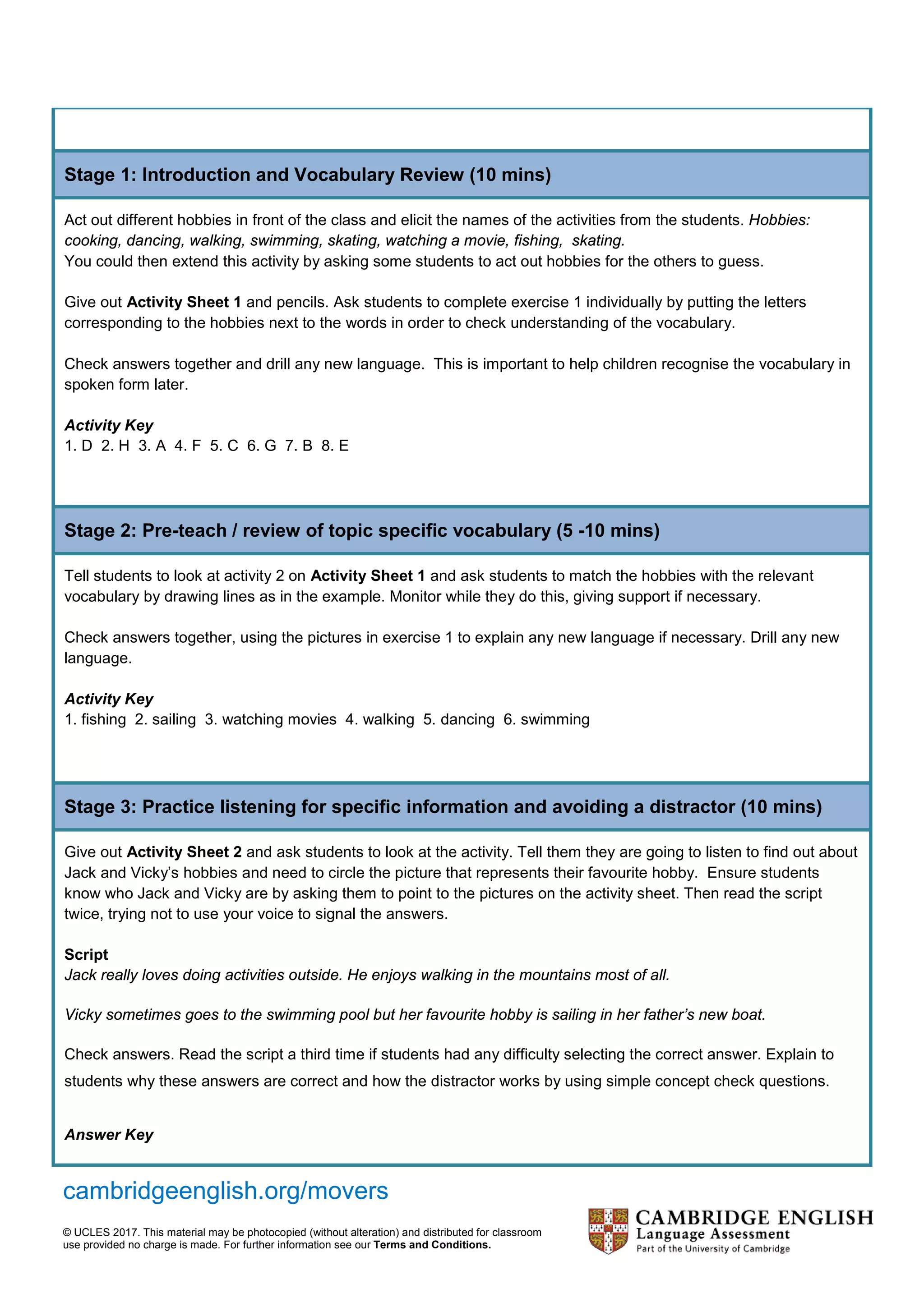 A1 movers 2018 listening part 3 | PDF