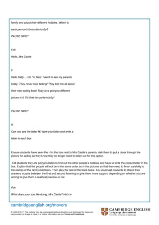 A1 movers 2018 listening part 3 | PDF