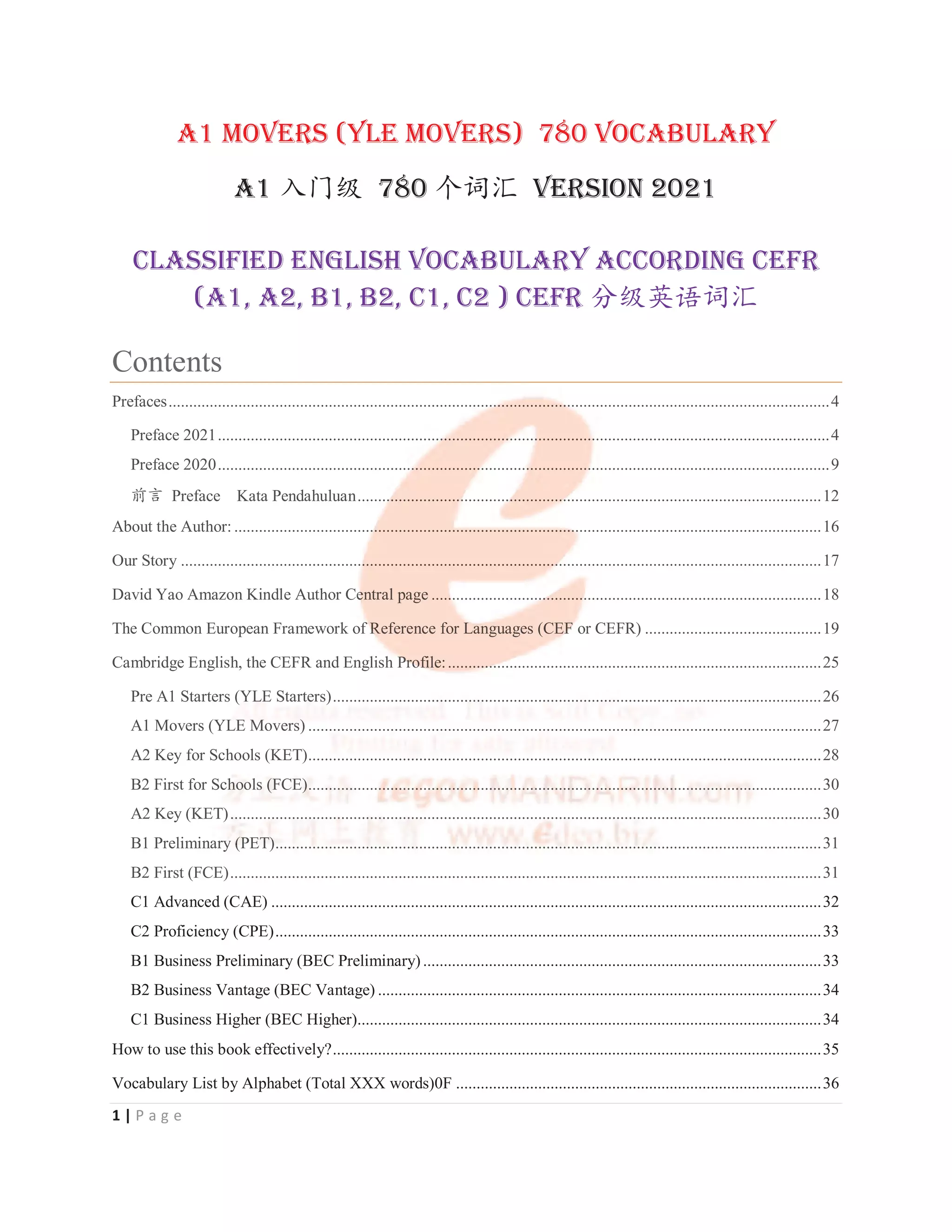 A1 movers 780 english vocaubulary according cefr v2021 sample | PDF