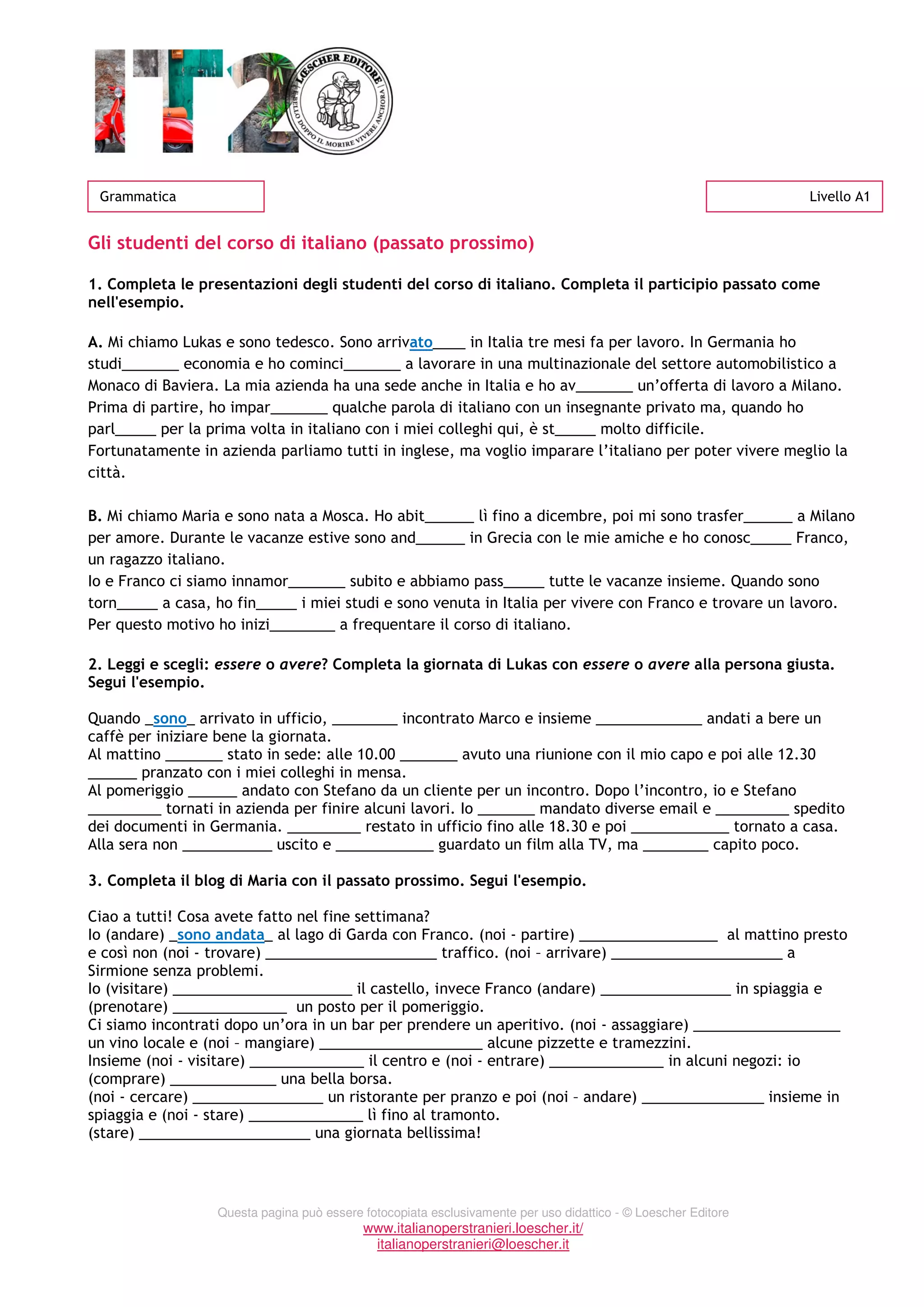 A1 passato prossimo esercizi | PDF
