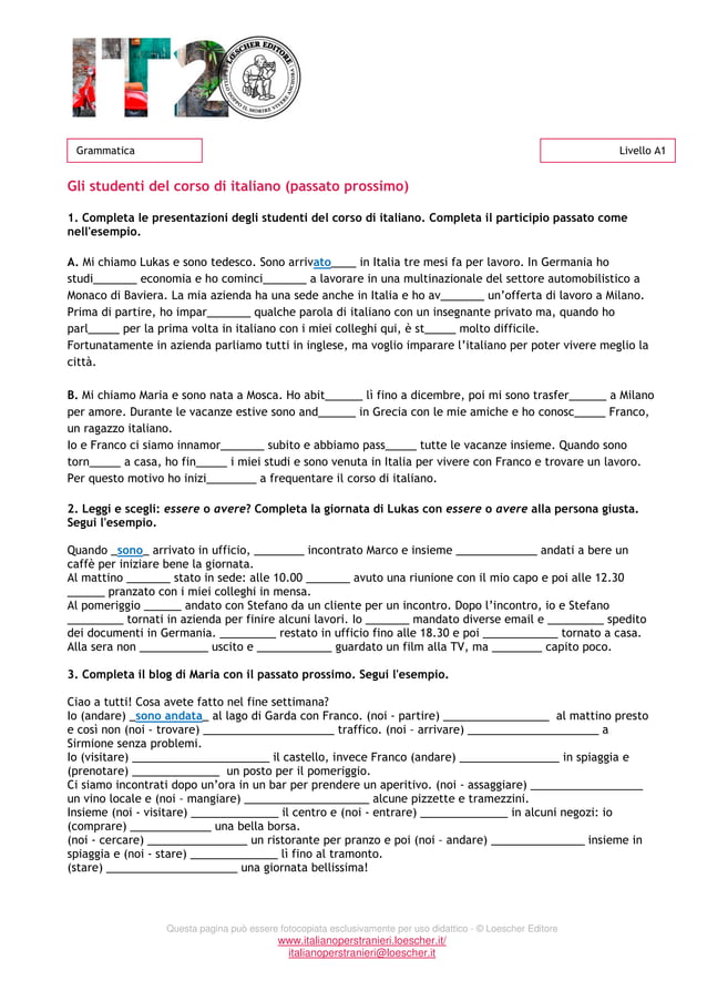 A1 passato prossimo esercizi | PDF