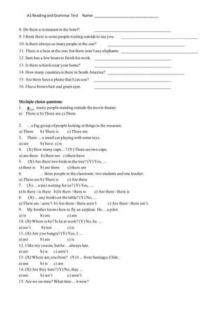 A1 reading and grammar evaluation | DOCX