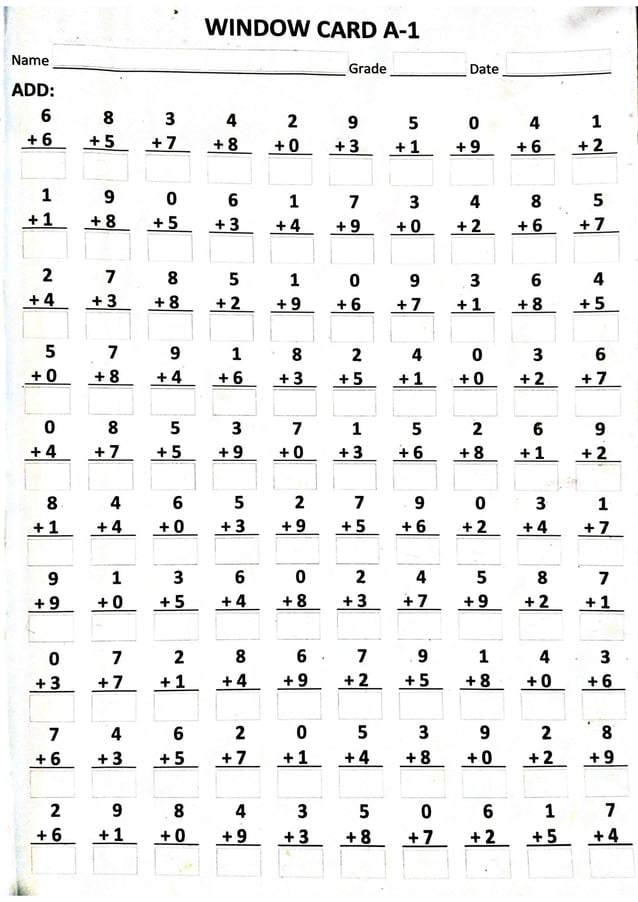 A1 & S1.pdf Addition Subtraction window cards | PDF