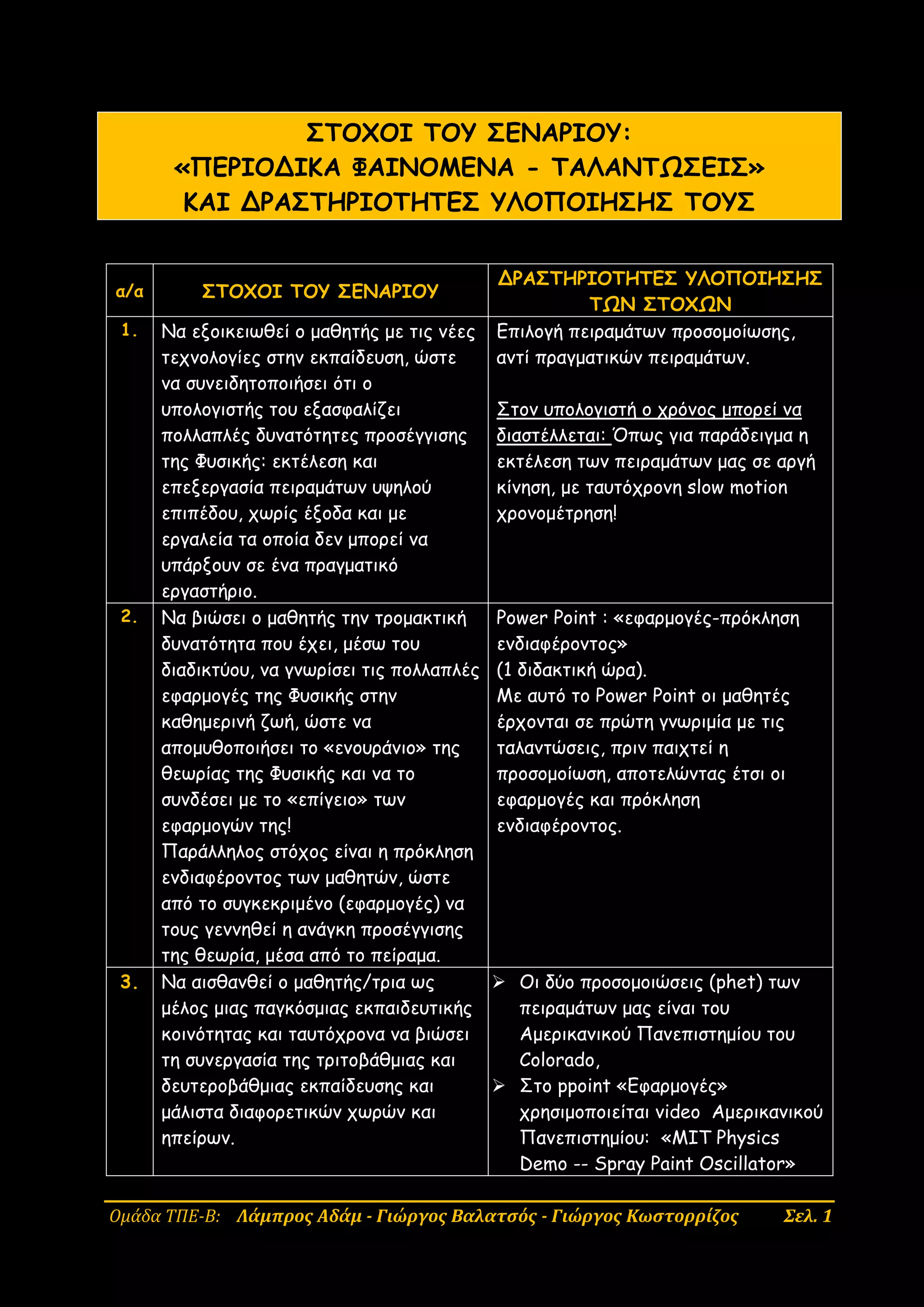A2. Στόχοι του Σεναρίου: "Περιοδικά Φαινόμενα-Ταλαντώσεις" | PDF