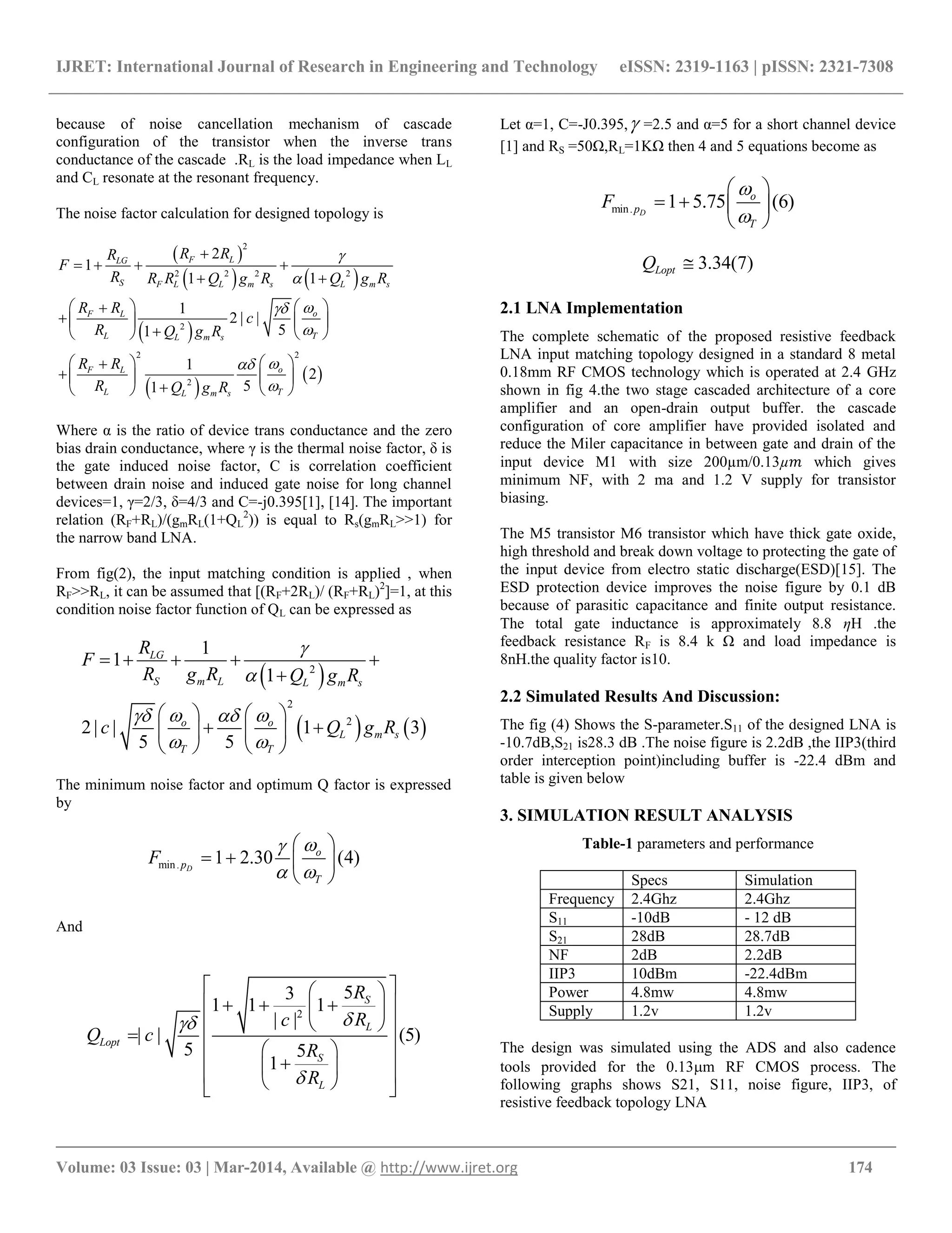A 2.4 ghz cmos lna input matching design using resistive feedback topology in 0.13μ𝒎 technology ...