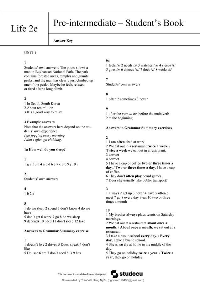 dap an sach tieng anh anh van life a2-b1 | PDF