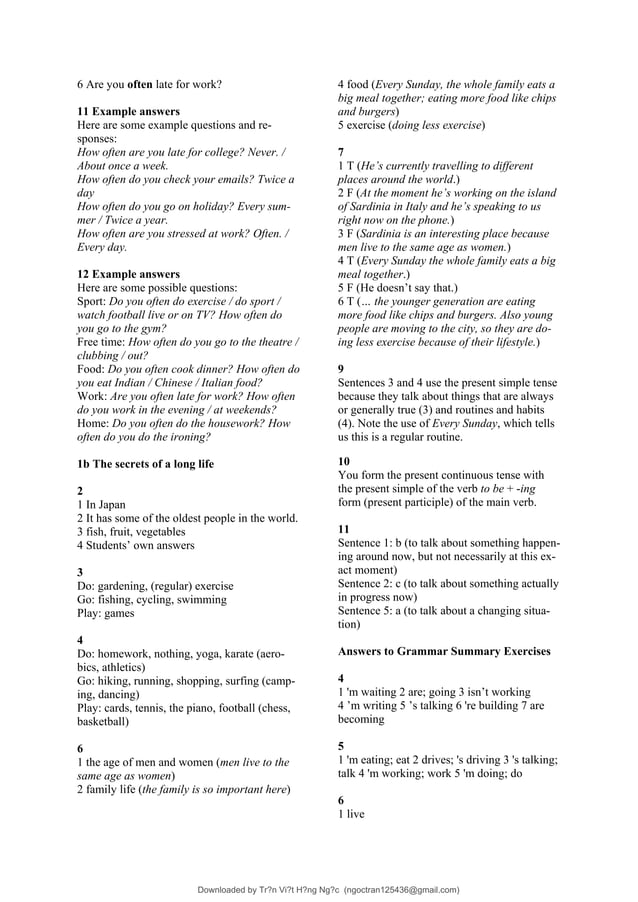 dap an sach tieng anh anh van life a2-b1 | PDF