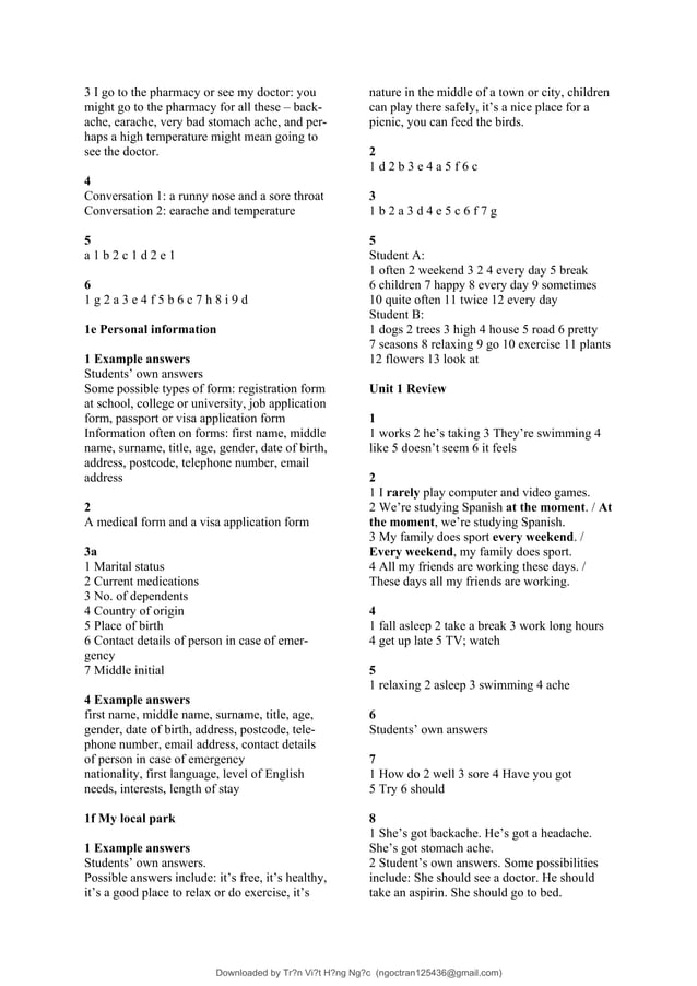 dap an sach tieng anh anh van life a2-b1 | PDF