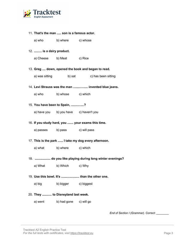 English-test-with-answers english test for beginners | PDF