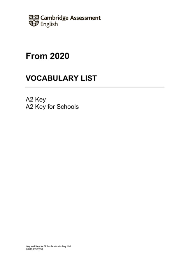 A2 key-2020-vocabulary-list | PDF | Educational Assessment | Education