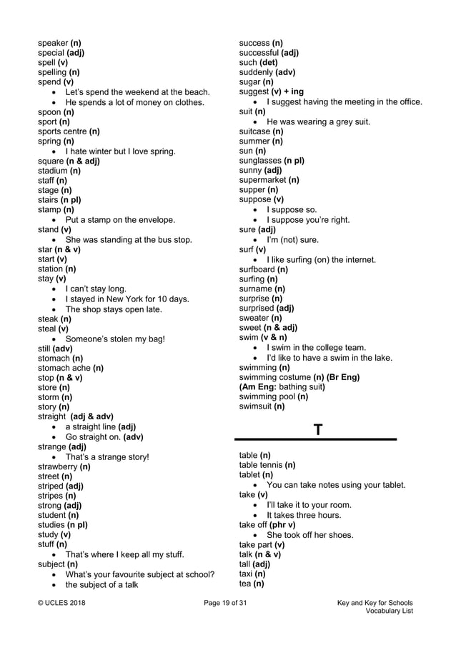 A2 key-2020-vocabulary-list | PDF | Educational Assessment | Education