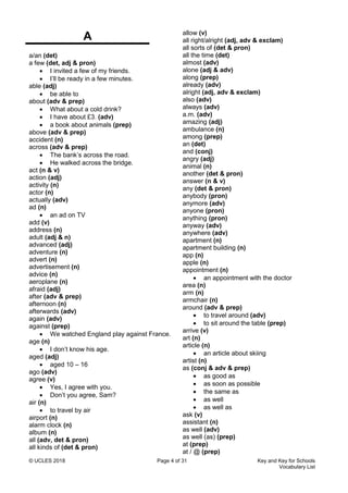 A2 key-2020-vocabulary-list | PDF