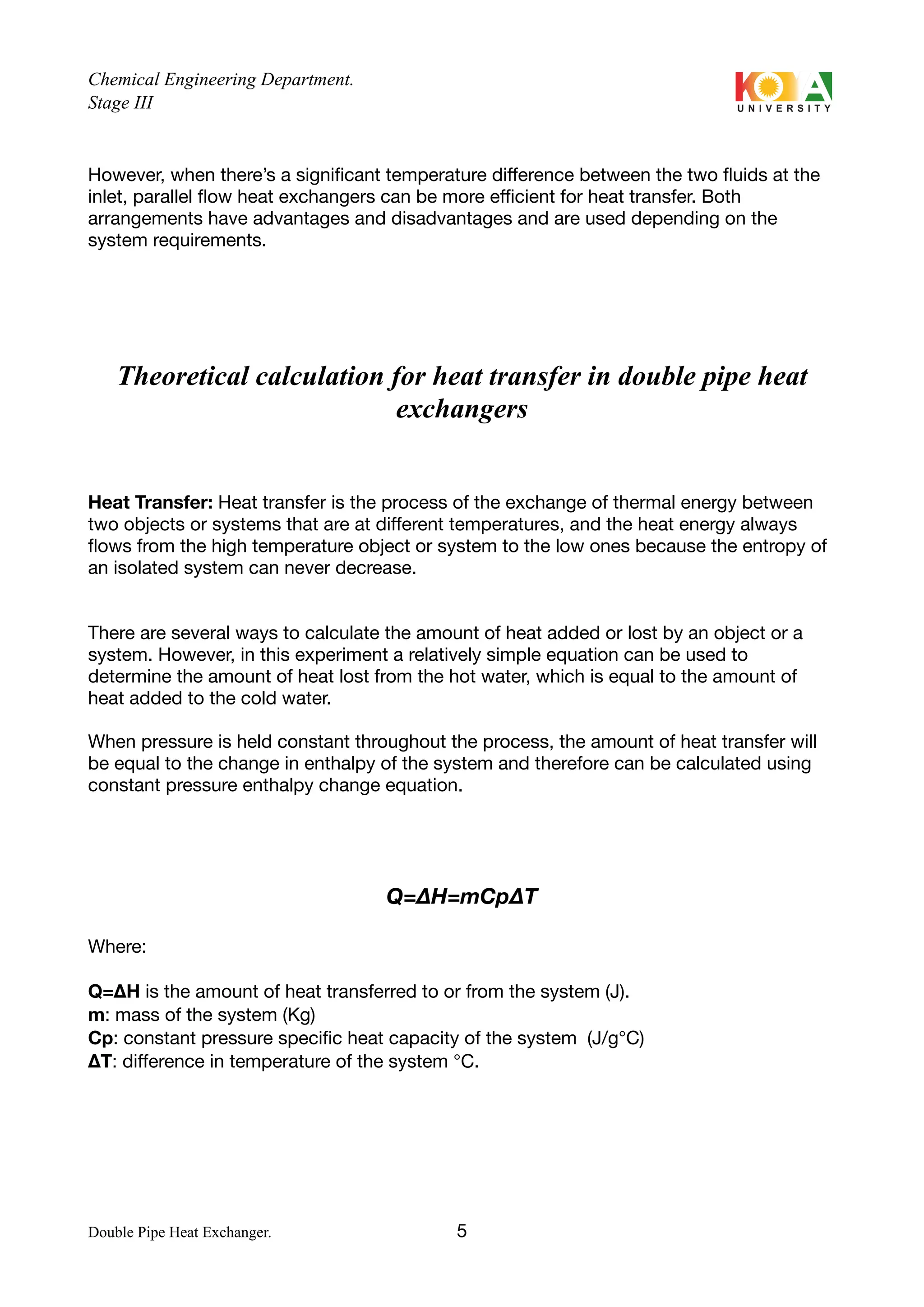 Double Pipe Heat Exchanger Experiment | PDF