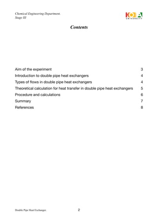 Double Pipe Heat Exchanger Experiment | PDF