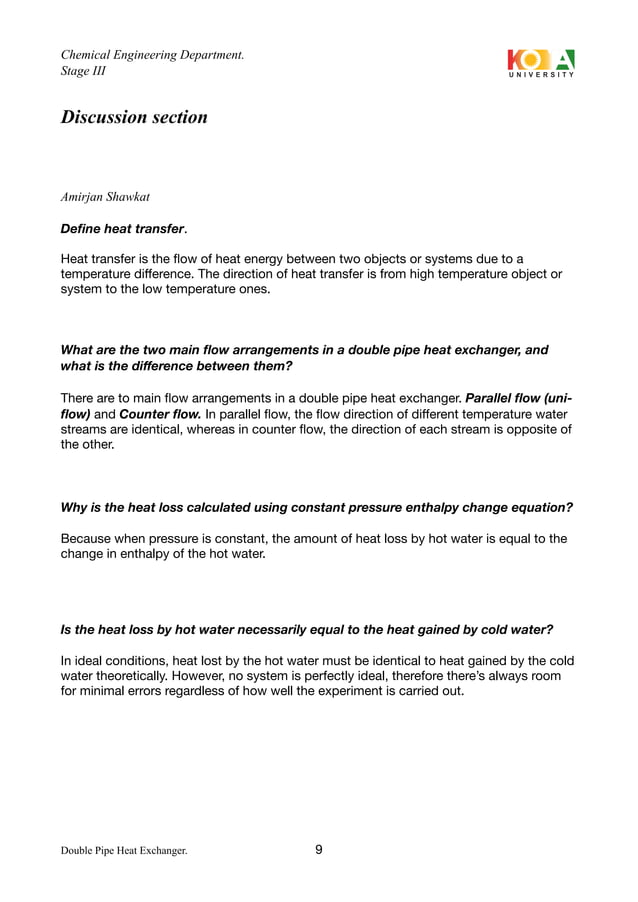 double pip heat exchanger lab | PDF | Chemistry | Science