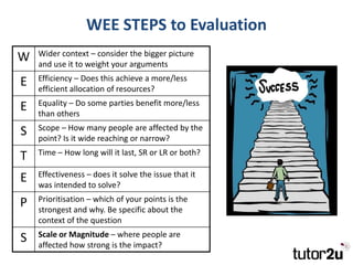 A2 Economics Exam Technique - Weesteps to Evaluation | PPTX