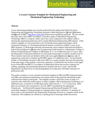 A 2-Year Common Template For Mechanical Engineering And Mechanical Engineering Technology | PDF ...