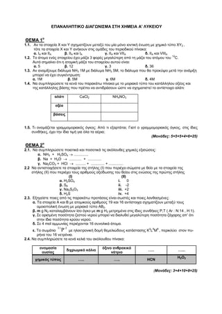 επαναληπτικό διαγώνισμα στη χημεία A λυκείου (2014) | PDF