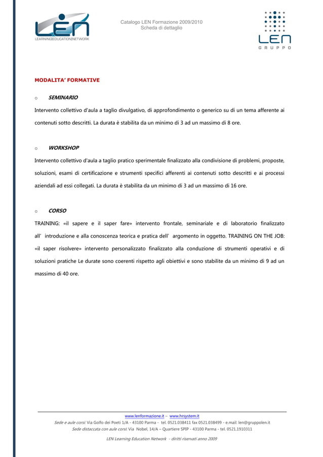MS Excel 2007 base - Scheda corso LEN | PPT MS Excel 2007 base - Scheda corso LEN | PPT