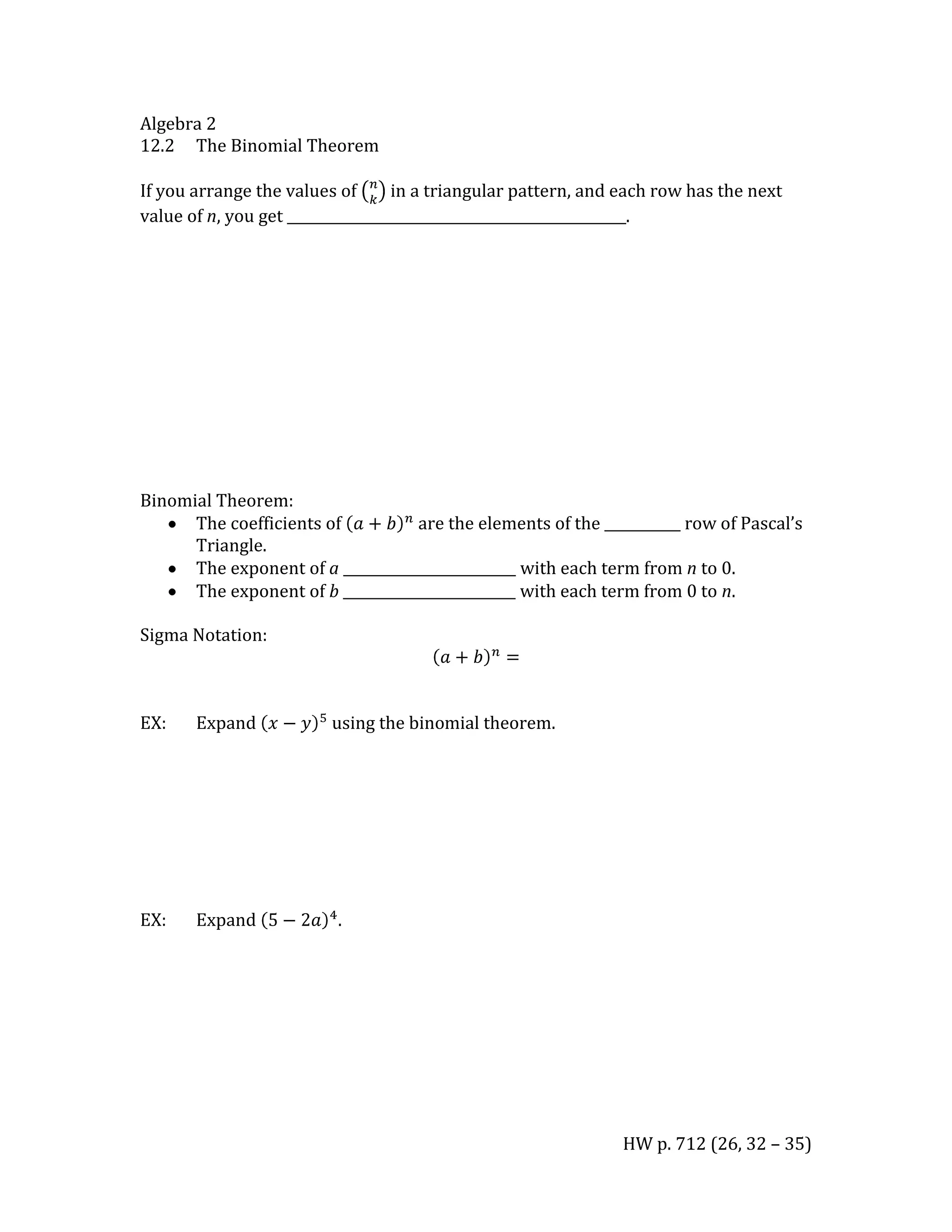 A212-2 binomial thm notes | DOCX | Physics | Science